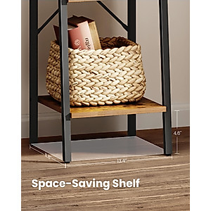 Hzuaneri Ladder Shelf, Bookshelf Bookcase, Freestanding Corner Storage Shelve with 2 Hooks for Home Office, Living Room, Kitchen, Bedroom, Industrial, 5-Tier Rustic Brown BC03201B