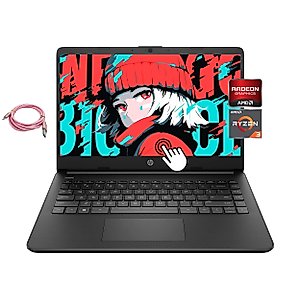 HP Newest 14" Touchscreen Laptop, AMD Ryzen 3 5300U Quad-Core Processor, 8GB DDR4 RAM, 256GB PCIe SSD, 1366 x 768 HD Touch Display, AMD Radeon Graphics, HD Webcam, HDMI, Windows 11 Home, Black/OLY
