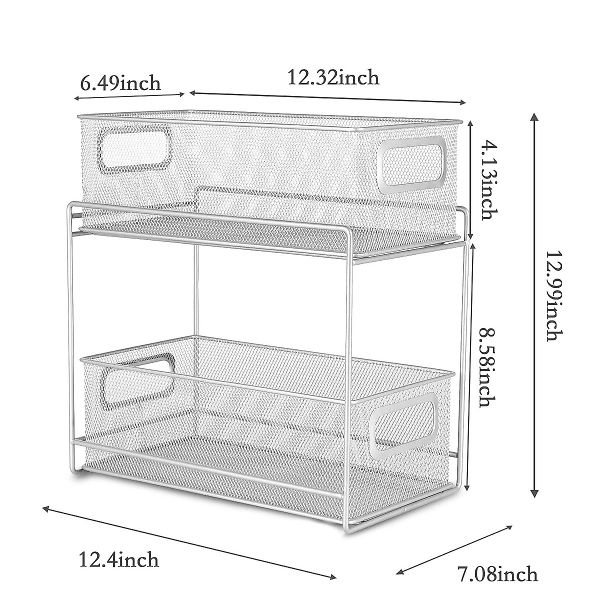 Artestia Under Sink Organizers and Storage Pull Out Drawers 2 Tiers Mesh Sliding Bathroom Cabinet Organizers Baskets Multipurpose Storage Shelf for Bathroom Kitchen, Silver
