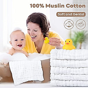 Yoofoss Muslin Baby Washcloths 100% Cotton Face Towels 10 Pack Wash Cloths for Baby 12x12in Soft and Absorbent Baby Wipes (White)