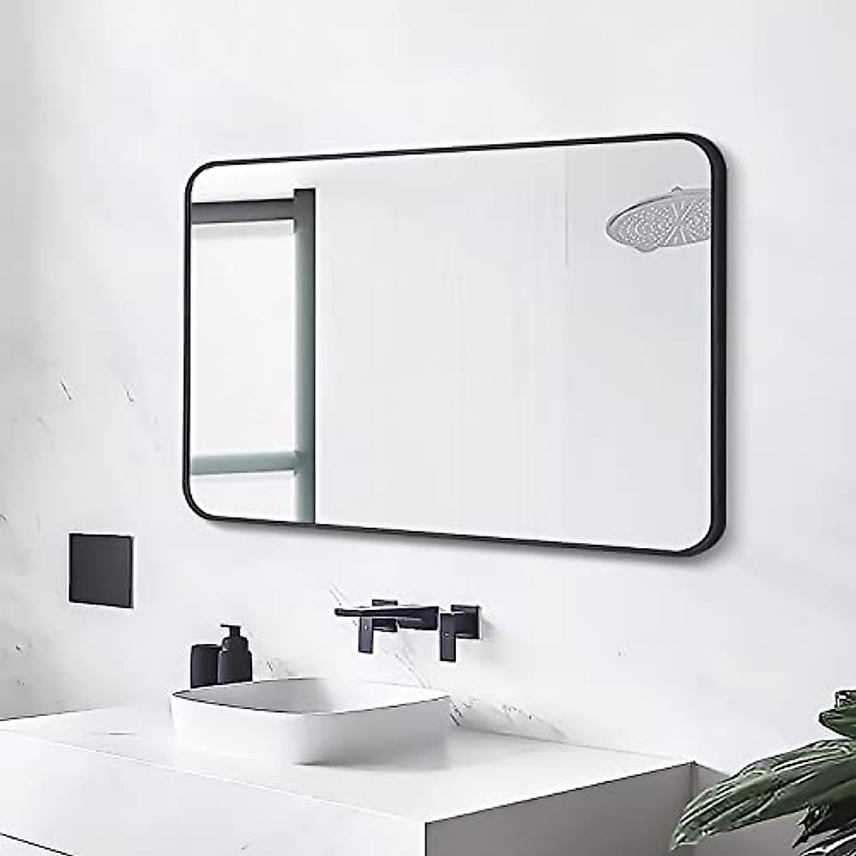 SCWF-GZ 20x30 Square Mirror Full Length Wall Mounted Hanging or Against Wall Metal Frame Dressing Make-up Mirrors for Entryway Bedroom Bathroom Living Room 20 30 inch Black