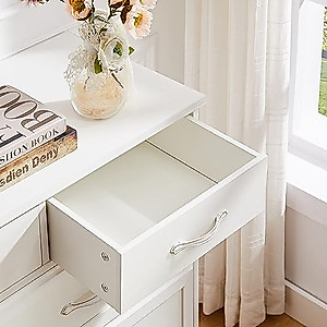 Royard Oaktree 9 Drawers Dresser, Wood Grain Chest of Drawers with Antique Metal Handles, Modern Closet Storage Organizer Bar Cabinet for Bedroom Living Room, Dining Room, Hallway, White