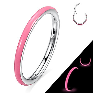 FUNLMO 16G Septum Rings Nose Rings Hoops Silver Cartilage Earring Conch Hoop Earring 316L Surgical Steel Conch Helix Tragus Daith Rook Orbital Piercing Jewelry 10mm Glow In The Dark Fluorescent Pink