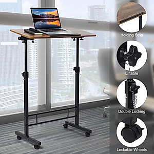 Small Standing Desk Adjustable Height,Rolling Computer Desk,Mobile Standing Desk with Wheels,Portable Stand Up Desk,Tall Computer Table,Adjustable Desktop Sit Stand Desk,Size 31.5x15.7 Inch Brownish C