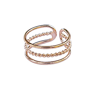 Handmade Gold Triple Band Adjustable Toe Ring, Yellow Gold Plated over Sterling Silver, Classic 3 Rows Dainty Open Toe, Pinky or Knuckle Rings for Women, Beach Foot Jewelry, By MiYa Jewelry