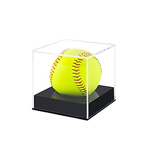 Arcylic Softball Display Case Softball Holder Stand Championship Square Box UV Protected Clear Display Cube for Official 12 Inches Softball Sports Ball Storage Collections