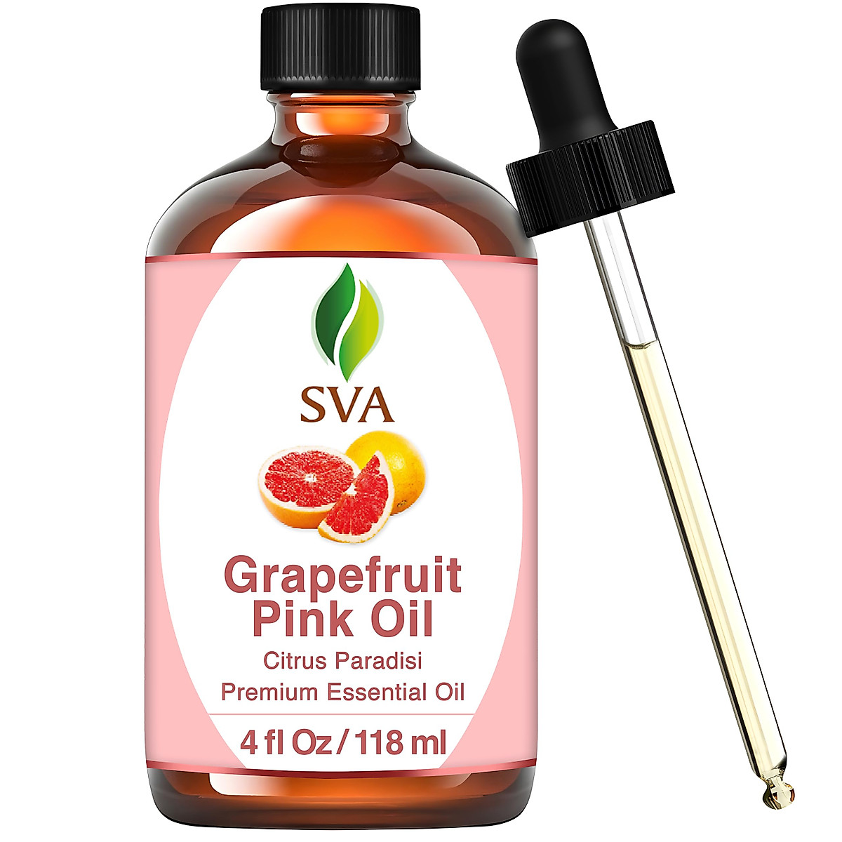 SVA Grapefruit Essential Oil Pink – 4 Fl Oz – 100% Natural Grapefruit Oil - for Diffuser, Hair Care, Face, Skin Care, Aromatherapy, Scalp and Body Massage, Soap and Candle Making - with Dropper