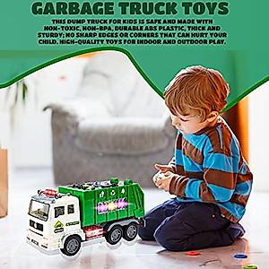 Toysery Bump n Go Garbage Truck Toy – Friction Powered Dump Truck with 4D Lights and Sounds, Waste Recycling Management Toys, Fun Gifts for Boys, Toddlers