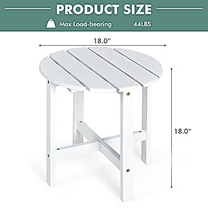 Tangkula Round Outdoor Side Table, 18 Inch Adirondack Table, Outdoor Indoor Chairside End Tables, Weather Resistant, Patio Side Table for Lawn Garden Balcony Backyard Living Room (1, White)