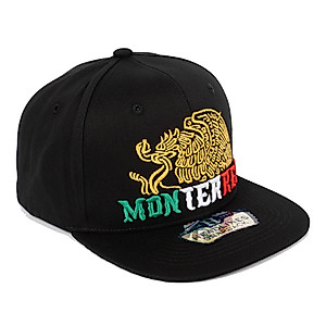 Mexican Hat Mexico State Federal Name Embroidered Snapback Flat Bill Baseball Cap (State-Monterrey) Black