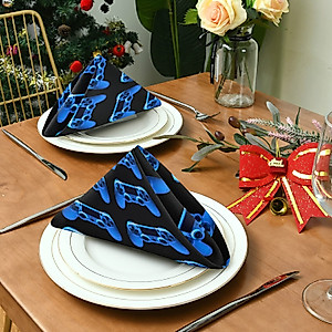Oyihfvs Video Game Joystick Gamepad in Blue Neon Lights Isolated on Black Cloth Napkin Set of 1,Dinner Napkins Reusable Table Napkin Washable Polyester Fabric for Cocktail Party Holiday Wedding Home