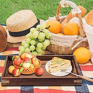 Wood Serving Tray, Rectangular Butler Serving Tray with Handle, Coffee Table Tray Decorative Tray for Tea, Coffee, Breakfast, Table Centerpieces 3 Pack