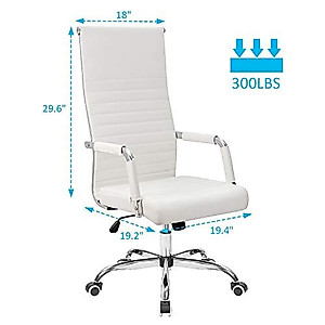 Tuoze Office Chair High Back Leather Desk Chair Modern Executive Ribbed Chairs Height Adjustable Conference Task Chair with Arms (White)