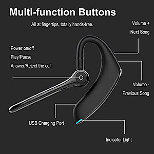 Trucker Bluetooth Headset for Cell Phones with Dual Microphones Wireless Earbuds with Earhooks Single Ear Hands Free Headset 16Hrs Talktime ENC Noise Cancelling Headphones for Office Business Driving