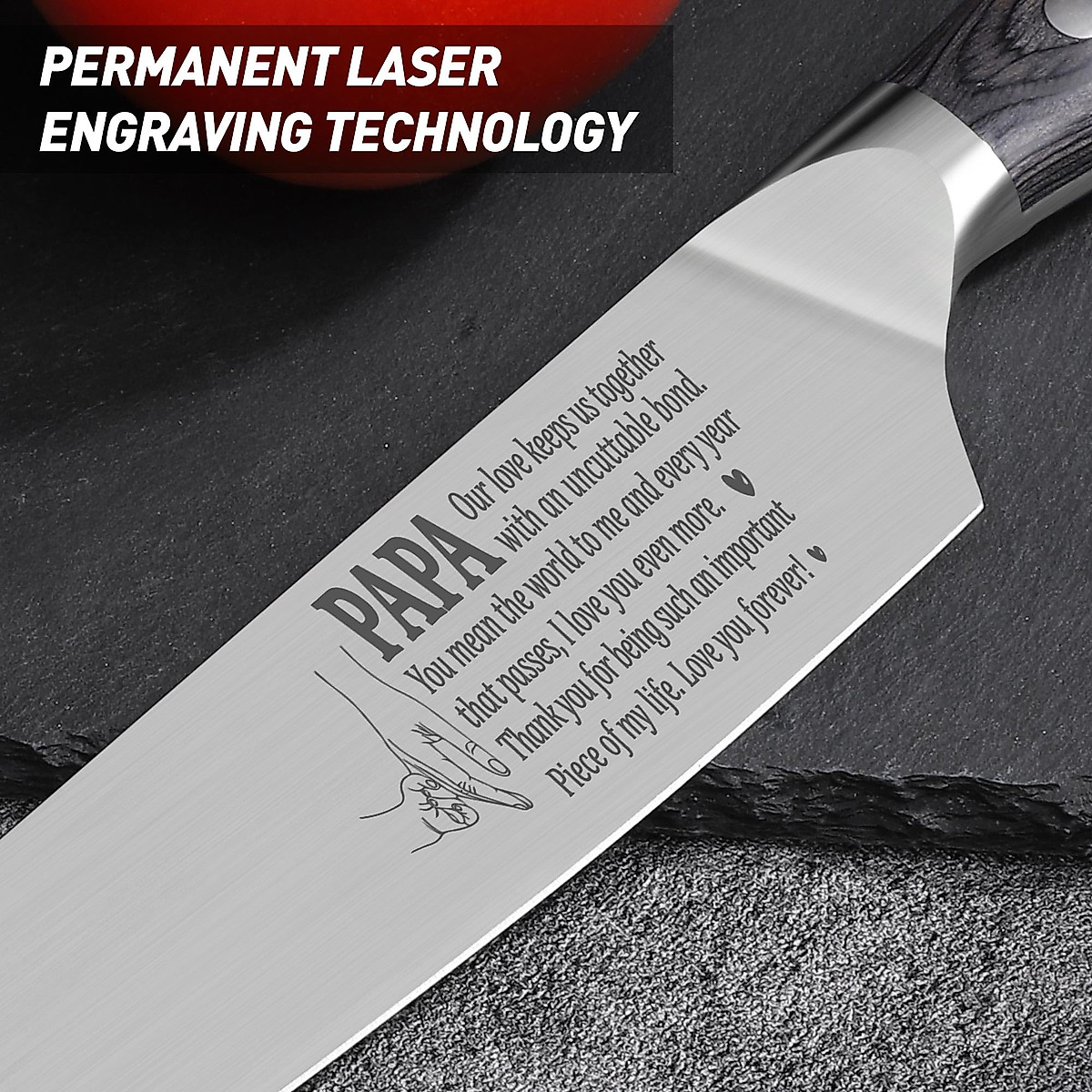 Papa Grandpa Christmas Birthday Gifts -Grandfather Papa Gifts from Grandkids -Best Papa Ever Gifts -Fathers Day Papa Gifts for Granddad Grandpa Grandfather, 8-inch Kitchen Knife Gifts for Papa