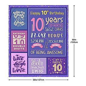 Gifts for 10 Year Old Girl - 10th Birthday Decorations for Girl - Gift for 10 Year Old Girl - 10 Year Old Girl Gift Ideas - 10 Year Old Girl Birthday Gifts Throw Blanket 60 x 50 inch