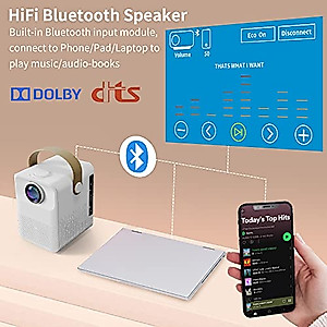 Mini Wireless 2.4/5G WiFi Projector for Phone, Portable Bilateral Bluetooth Projector with HiFi Speaker for Indoor Outdoor Movie, Smart Home Android Projector for Netflix YouTube Disney+ Spotify Hulu