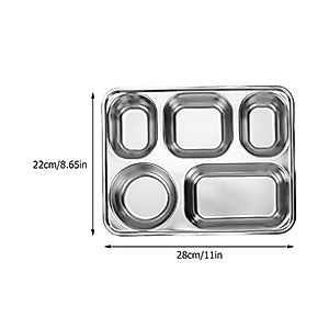 GANAZONO 2 Sets Stainless Steel Rectangular Divided Plates Tray with Lid for Adults Divided Dinner Tray 5 Sections Bento Lunch Box Camping