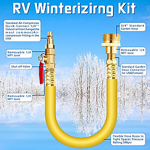 RV Winterizing Kit, 12" RV Winterize Blowout Adapter with Shut Off Valve, Air Compressor Quick Connect Blow Out Fitting Plug, 3/4" Garden Hose Thread for Faucet Boat Camper Travel Trailer, Motorhome