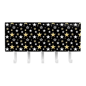 White & Gold Stars Hooks Wall Mounted, Self Adhesive Towel Key Hook up, Coat and Hat Hook Rack, 7 Inches Durable Hanger Hooks