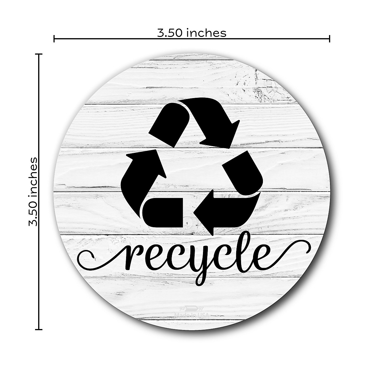 Rustic Trash Recycle Magnets for Kitchen Trash Can and Recycle Bin, Farmhouse Garbage Can Logo Symbol Magnet, 3.5 Inch Recycle Magnet for Trash Can with 4 Adhesives, Made in USA, Combo Wood