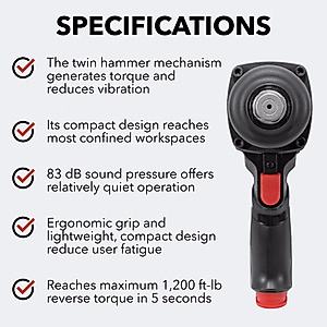 M7 NC-6236Q Air Impact Wrench, 3/4-inch Air Impact Gun with Forward-Reverse Switch, High Torque Wrench with Twin Hammer Clutch, Ergonomic Pneumatic Impact Wrench, Air Tool for Auto Mechanics