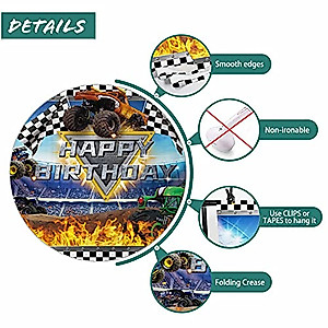 Seasonwood Cartoon Monster Truck Birthday Party Supplies Background Monster Machines Childrens Birthday Party Photo Backdrop Background Baby Shower Photography Banner Decoration 5X3FT