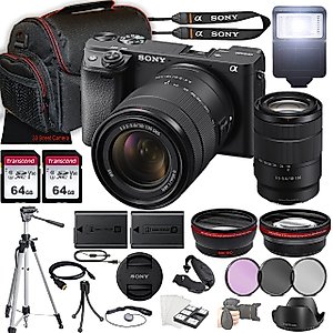 Sony a6400 Mirrorless Camera w/E 18-135mm f/3.5-5.6 OSS Lens + 2X 64GB Memory + Case + Filters + Tripod & More (35pc Bundle)