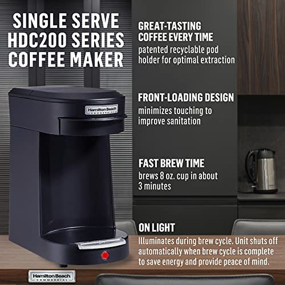 Senseo Hamilton Beach Commercial HDC200B Coffee Brewer 1 Cup Pod Coffeemaker and 64 Coffee Pods Medium Roast Classic, Black Single Hospitality 3-Minute Brew Time