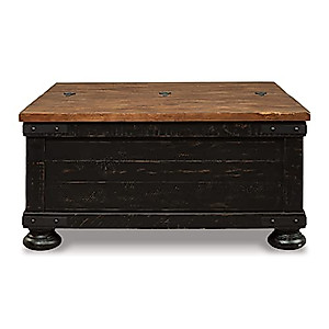 Signature Design by Ashley Valebeck Farmhouse Lift Top Coffee Table with Storage, Distressed Brown & Black Finish, 36 in x 36 in x 18 in