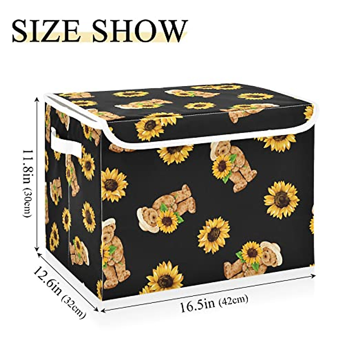 innewgogo Cute Bear and Sunflower Storage Bins with Lids for Organizing Decorative Callapsible Storage Basket with Handles Oxford Cloth Storage Cube Box for Clothes