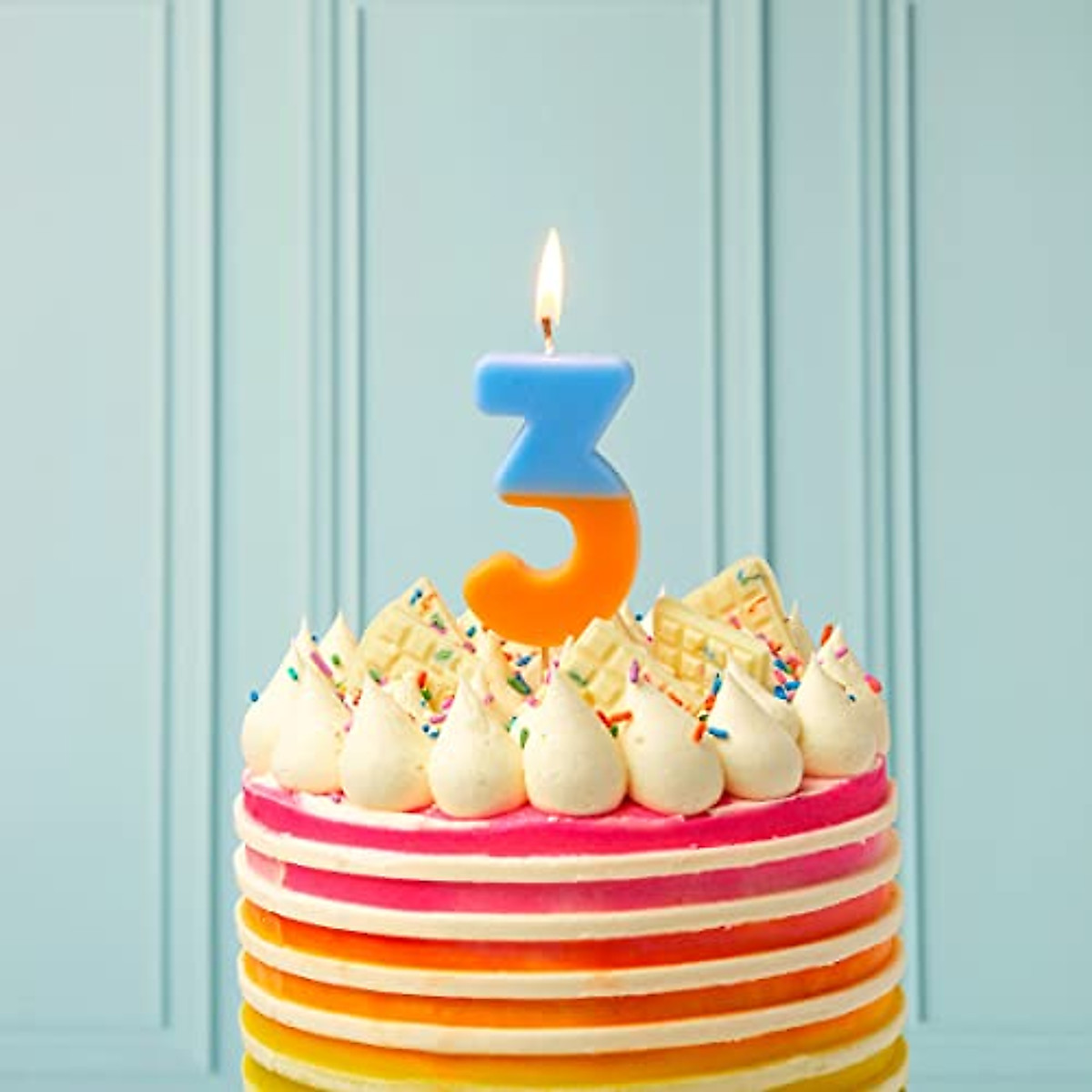 Talking Tables Orange and Blue Number 3 Candle for Cakes | Colourful Birthday Cake Topper Decorations for Kids Party, Boys 13th, Girls, Anniversary, Milestone
