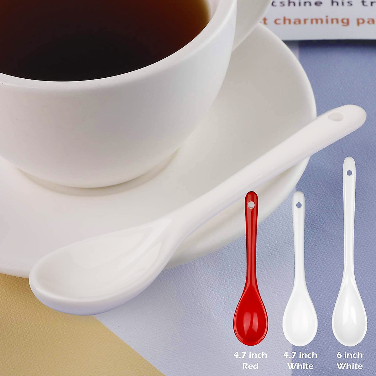 AceElite Espresso Spoons 8 Pieces, Ceramic Coffee Spoons Set, White Small Spoons for Coffee, Tea, Yogurt, Sauce and Desserts, Ice Cream, Teaspoons Dishwasher Safe, 4.7 inch