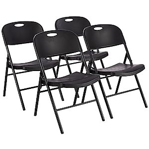 Amazon Basics Folding Plastic Chair, 350-Pound Capacity, Black, 4-Pack