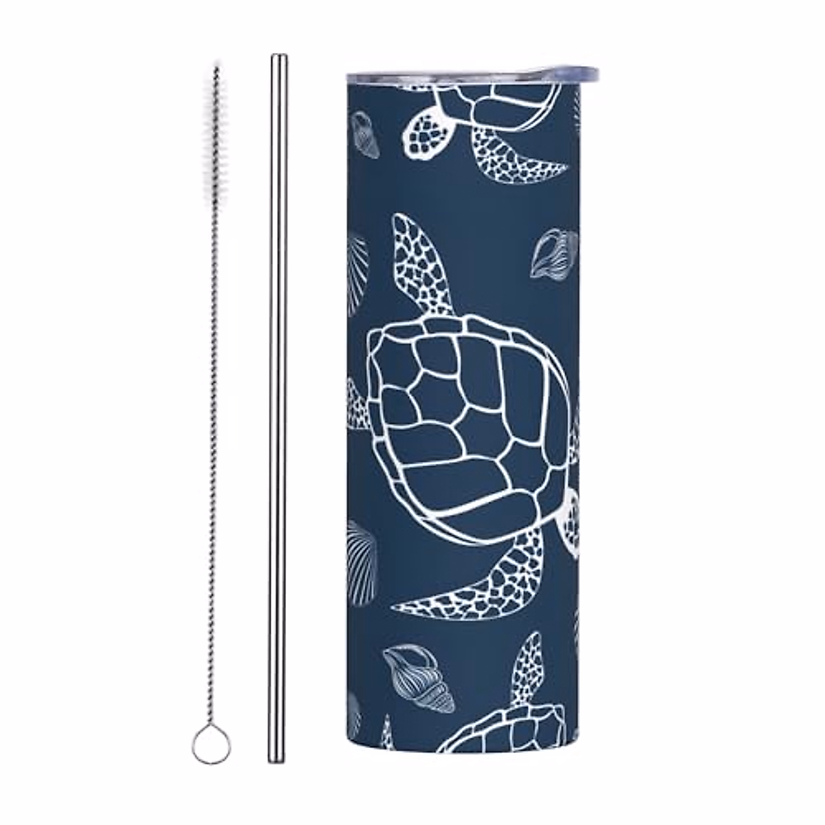 AFHYZY 20 oz Skinny Tumbler Reusable Coffee Travel Mug with Lids and Straws, Insulated Coffee Cups 20oz Stainless Steel Water Bottles Leak Proof for Office, Women, Sports - Turtle