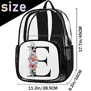 Heavy Duty Clear Backpack Stadium Approved, Alphabet Monogram Floral E Letter PVC Transparent Backpack See Through Large Bookbag for Work School Travel College