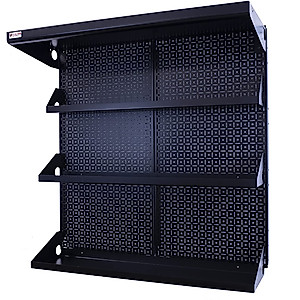 Metal Pegboard Shelving Organization System OmniWall Shelving Kit 32" x 32" Modular Pegboard- Panel Color: Black Accessory Color: Red