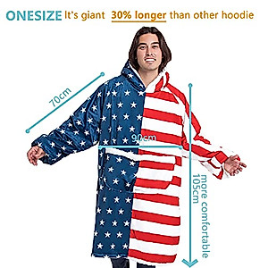 Jump Pocket Blanket Hoodie | Oversized Microfiber & Sherpa Wearable Blankets| Adult & Kids Size (Stars & Stripes)