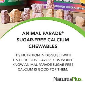 NaturesPlus Animal Parade Sugar-Free Children's Calcium, Vanilla Sundae Flavor - 90 Chewable Animal Shaped Tablets - Magnesium for Bone Health - Gluten Free - 45 Servings