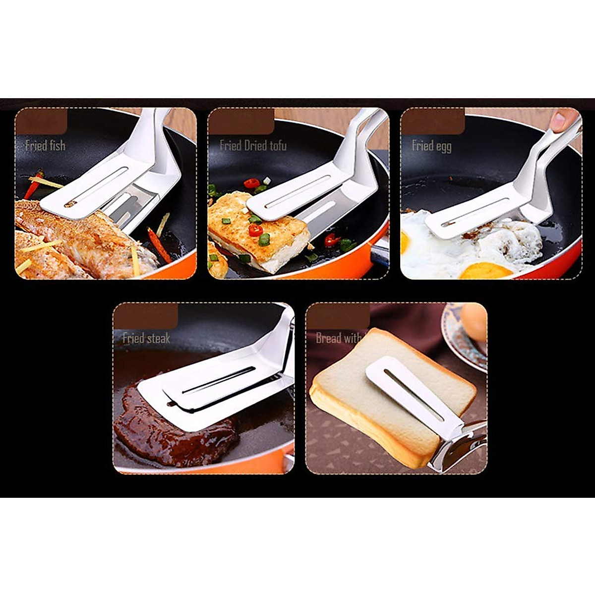 JXHAPY 304 Kitchens Tongs 10 Inch Premium Stainless Steel Multipurpose Gripper Bread Clip/Steak Clamps/Fried Steak Clamp/Barbecue Tongs/Beefsteak Turner Flipper (1)