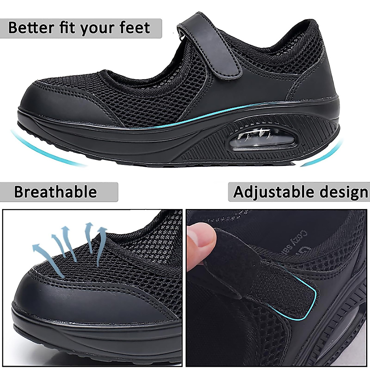 Women's Comfortable Working Nurse Shoes Non-Slip Adjustable Breathable Walking Buffer Fitness Casual Nursing Orthotic Lightweight Shoes US/8 Aa-Black
