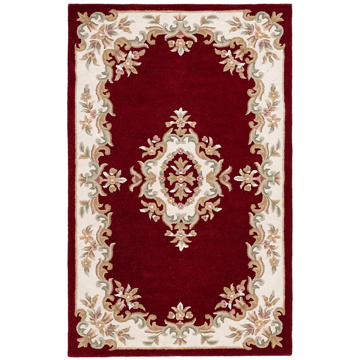 SAFAVIEH Aubusson Collection Area Rug - 3' x 5', Red & Ivory, Handmade Traditional Wool, Ideal for The Living Room, Bedroom, Dining Room (AUB301Q-3)
