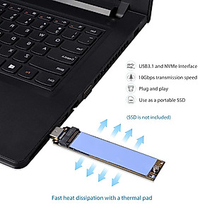 JESOT NVMe to USB Adapter, M.2 SSD Portable Converter, PCIe Based M Key Hard Drive Reader, 10 Gbps USB 3.1 Gen 2 Bridge Chip, Hot Swap, Windows, MAC OS