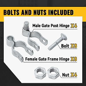 VIVIDA 1-5/8" Chain Link Gate Hinge Kit, Include Female & Male Gate Hinges, Chain Link Fence Hardware, Galvanized Steel, 4 Set