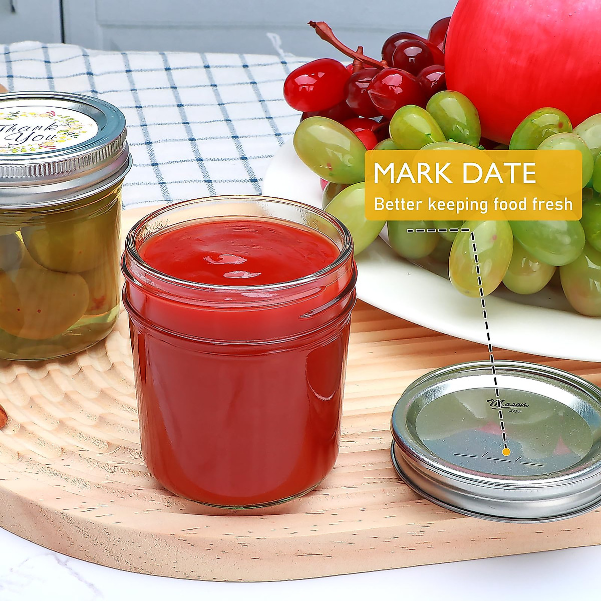 Datttcc Mason Jars Herb Canister, 6 OZ Glass Mason Jar with Regular Lids and Metal Divider, Rustic Country Style Storage Container for Bathroom, Kitchen, Living Room, Office,Set of 30