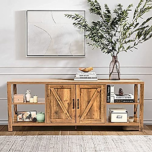 Catrimown 68” Wood TV Stand Farmhouse Entertainment Center with Barn Doors, Rustic Long TV Console Table for 75 Inch TV with Storage Shelves for TVs Up to 78", Rustic Oak