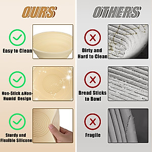 Silicone Banneton Bread Proofing Basket Set Of 2 -Sourdough Bread Baking Supplies, 9 Inch Round & 10 Inch Oval Foldable Bread Bowls, bread basket For Proofing Baskets With Essential Tools - Beige