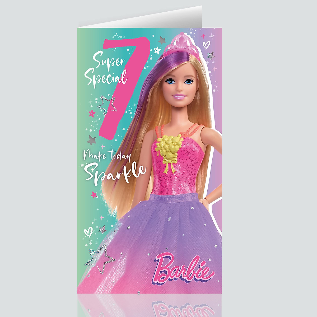Danilo Promotions Limited Barbie Age 7 Birthday Card, Official Barbie Age 7 Birthday Card, Happy Birthday Age 7 Barbie Card,Multi,9 x 5 inch
