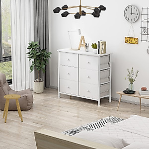 BOLUO White Dresser for Bedroom 6 Drawer Organizers Fabric Storage Chest Tower Wide Dressers Unit for Closet Nursery Hallway Office, Kids and Adult Modern