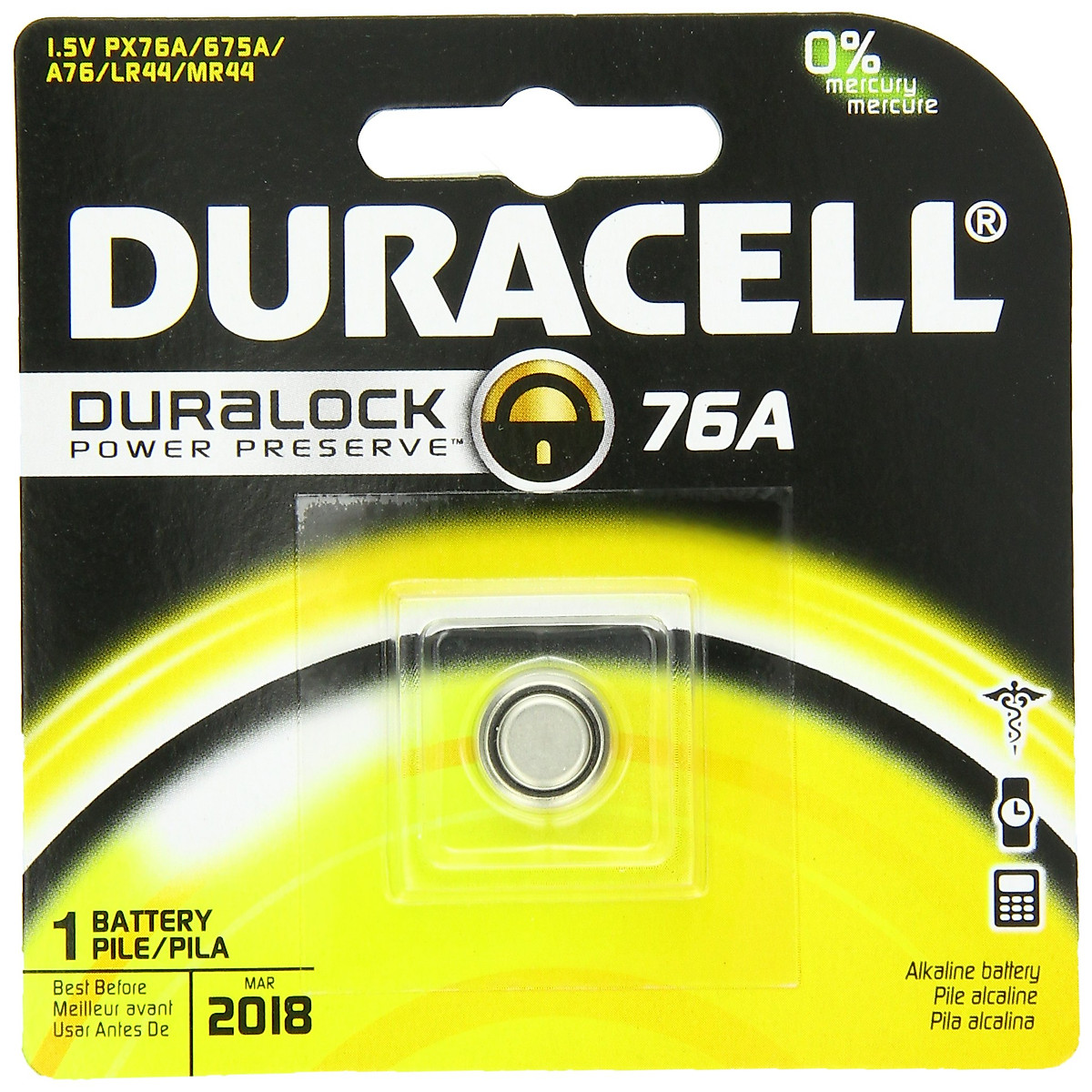 Duracell 76A Medical Battery 1.5 Volt Alkaline, 1 Count